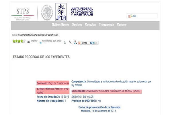 Mario Carrillo habría demandado a la UNAM