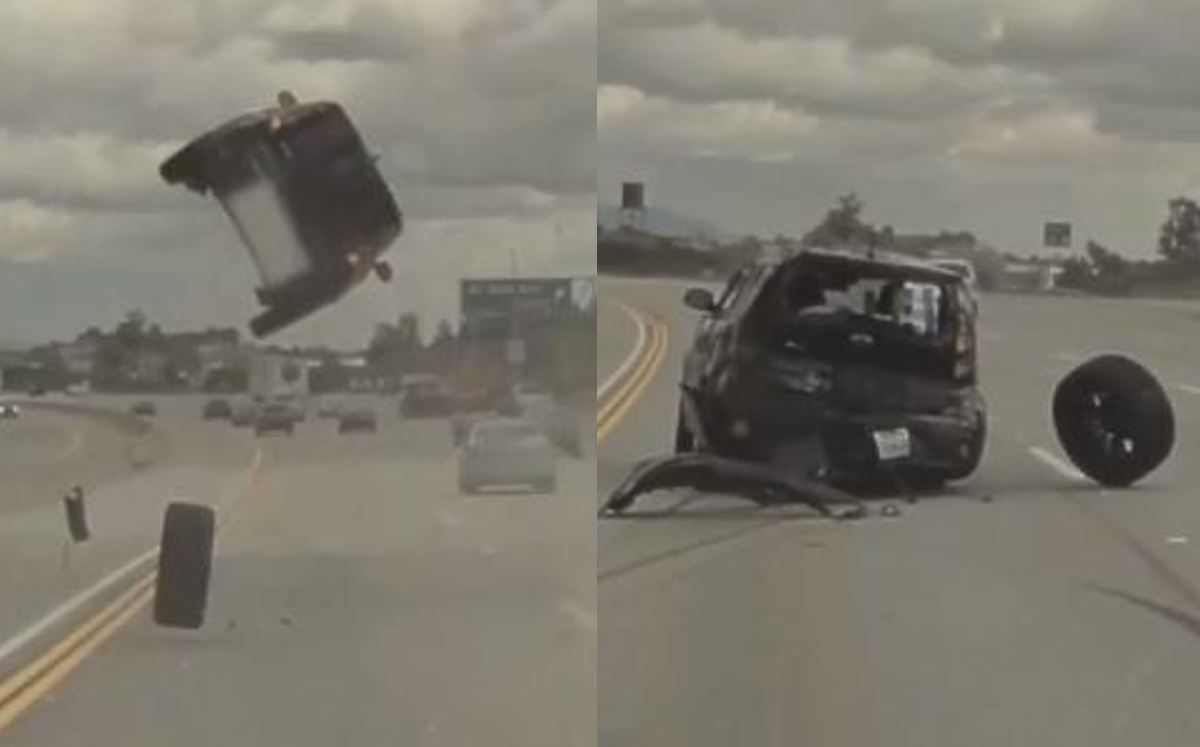 Camioneta sale volando tras ser golpeado por una llanta. VIDEO