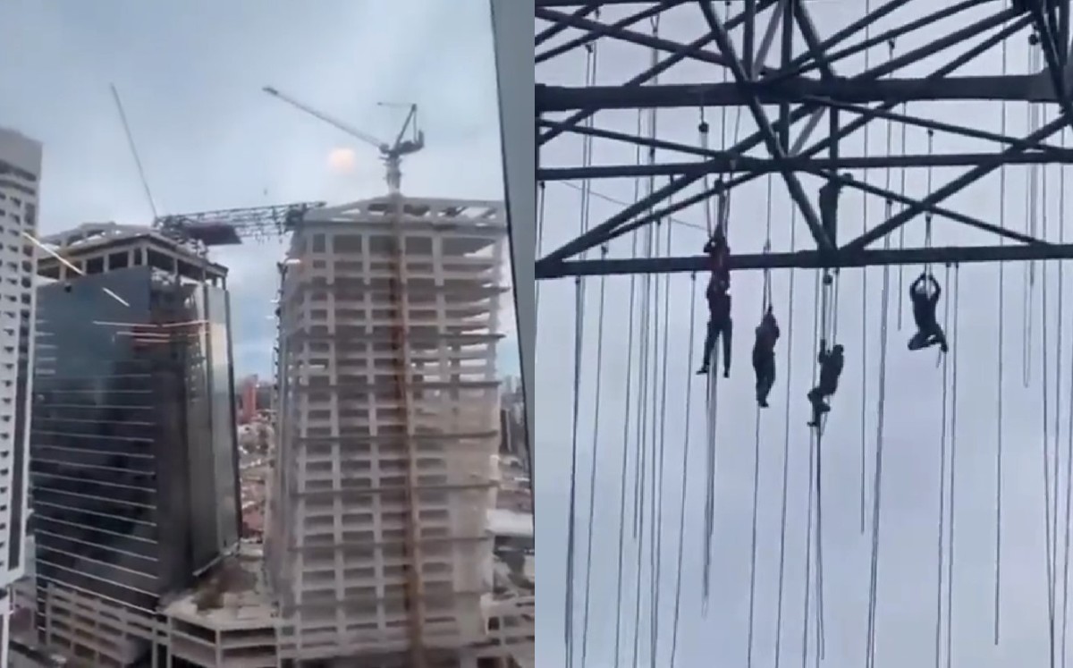 Viral: Trabajadores en Brasil quedan colgados a 140 metros de altura