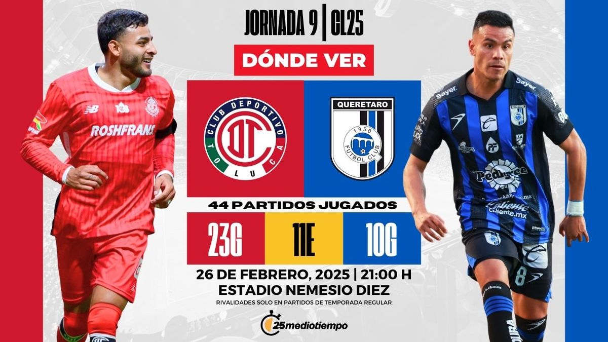 Dónde y a qué hora ver Toluca vs Querétaro EN VIVO J9 CL 2025